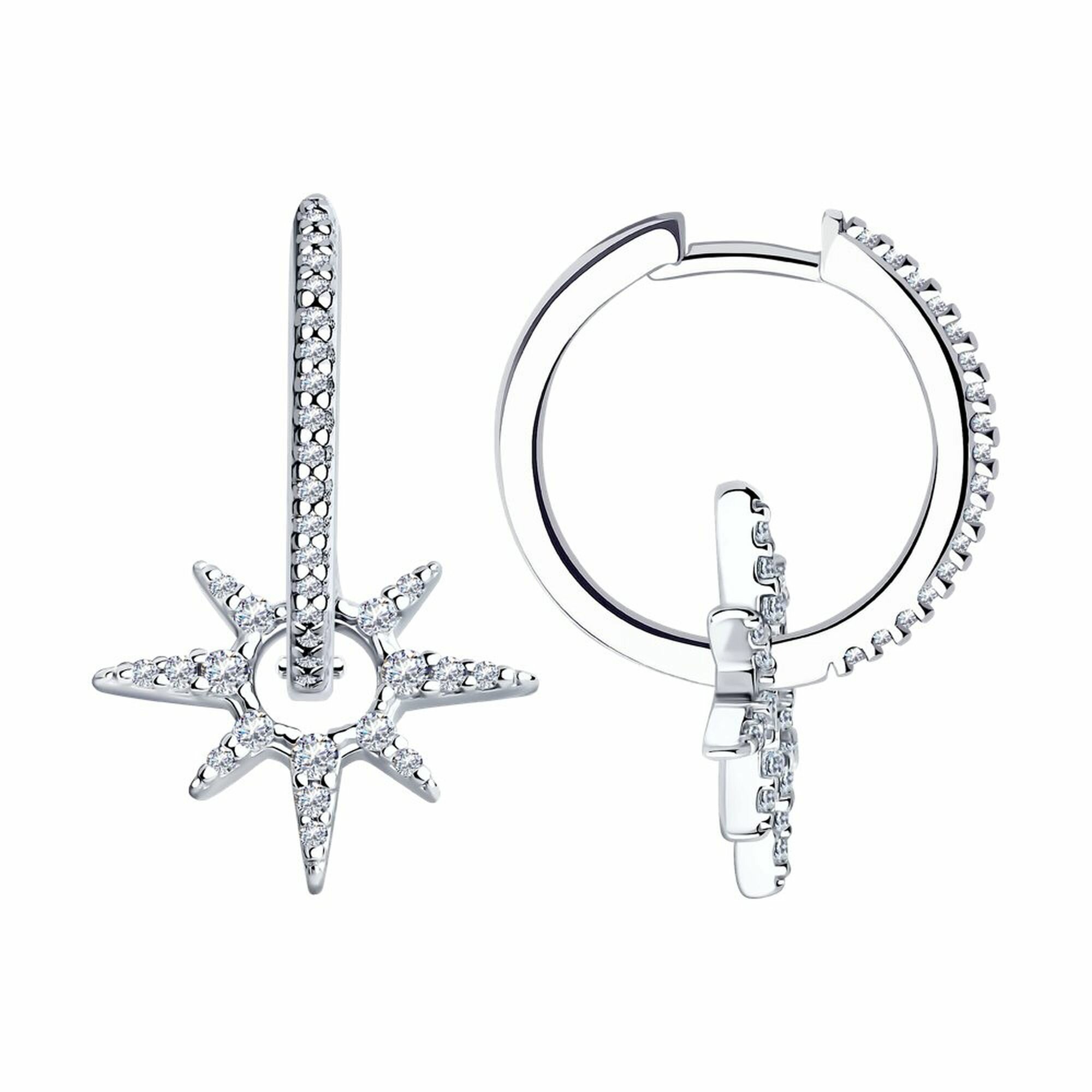 Серьги конго, трансформеры, серебро, 925 проба, родирование, фианит