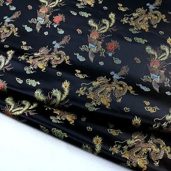 Парчовая жаккардовая ткань с узором Дракона Феникса 0,9х1 м Black