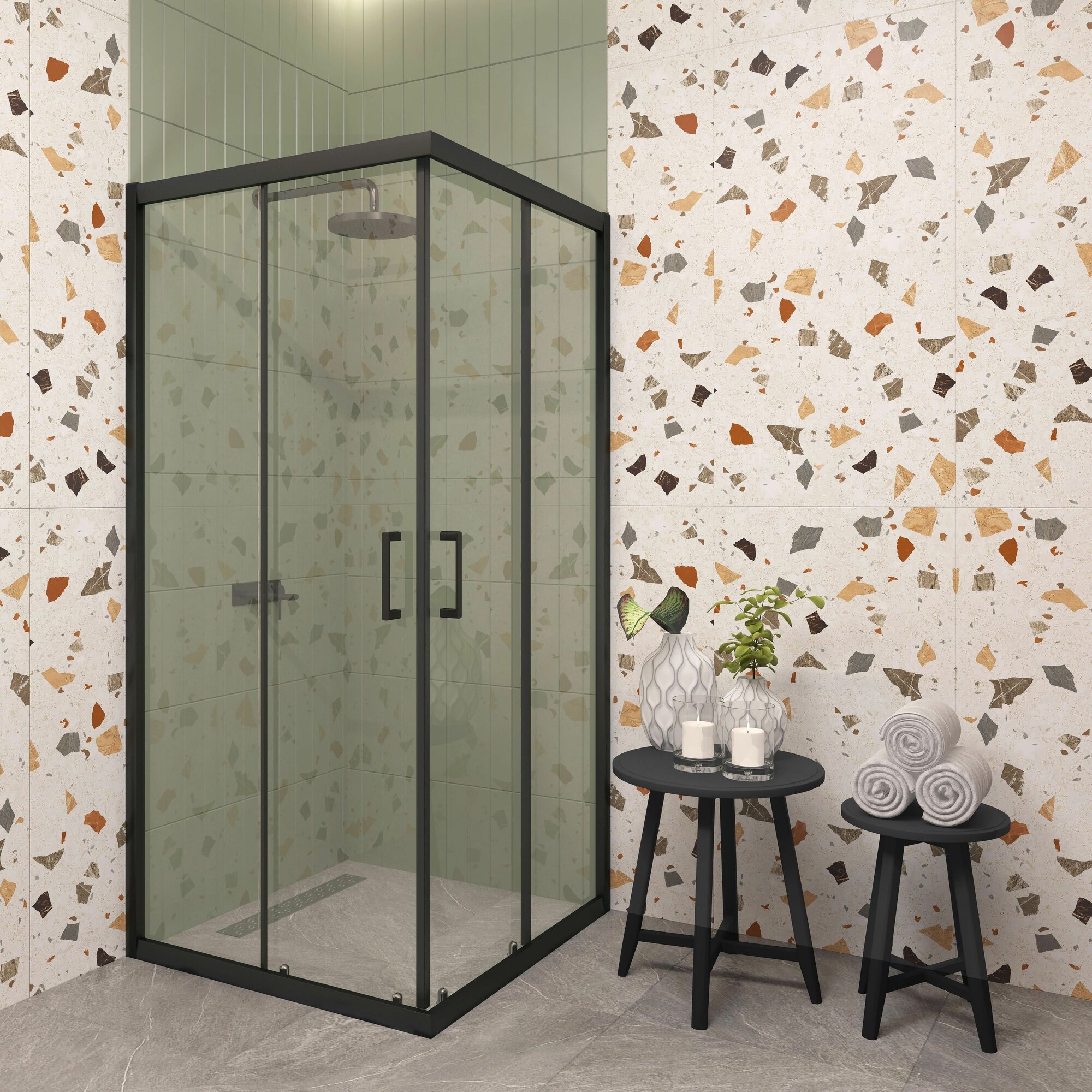 Душевое ограждение квадрат EVA GOLD EG3B 90х90 профиль черный матовый, прозрачное стекло