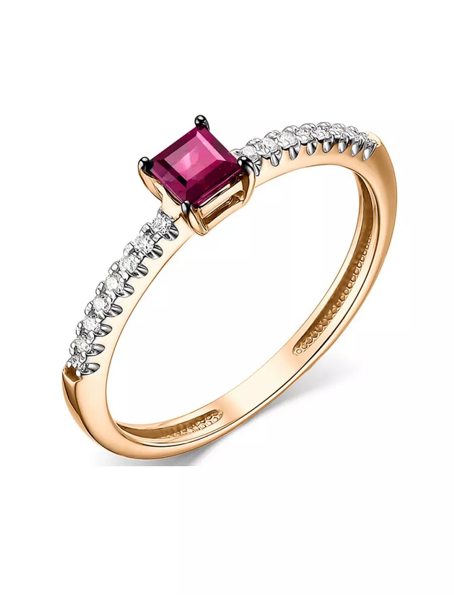 Кольцо помолвочное, обручальное, красное золото, 585 проба, родирование, рубин, бриллиант