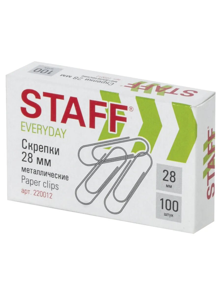 Скрепки STAFF "EVERYDAY", 28 мм, металлические, 100 шт, в