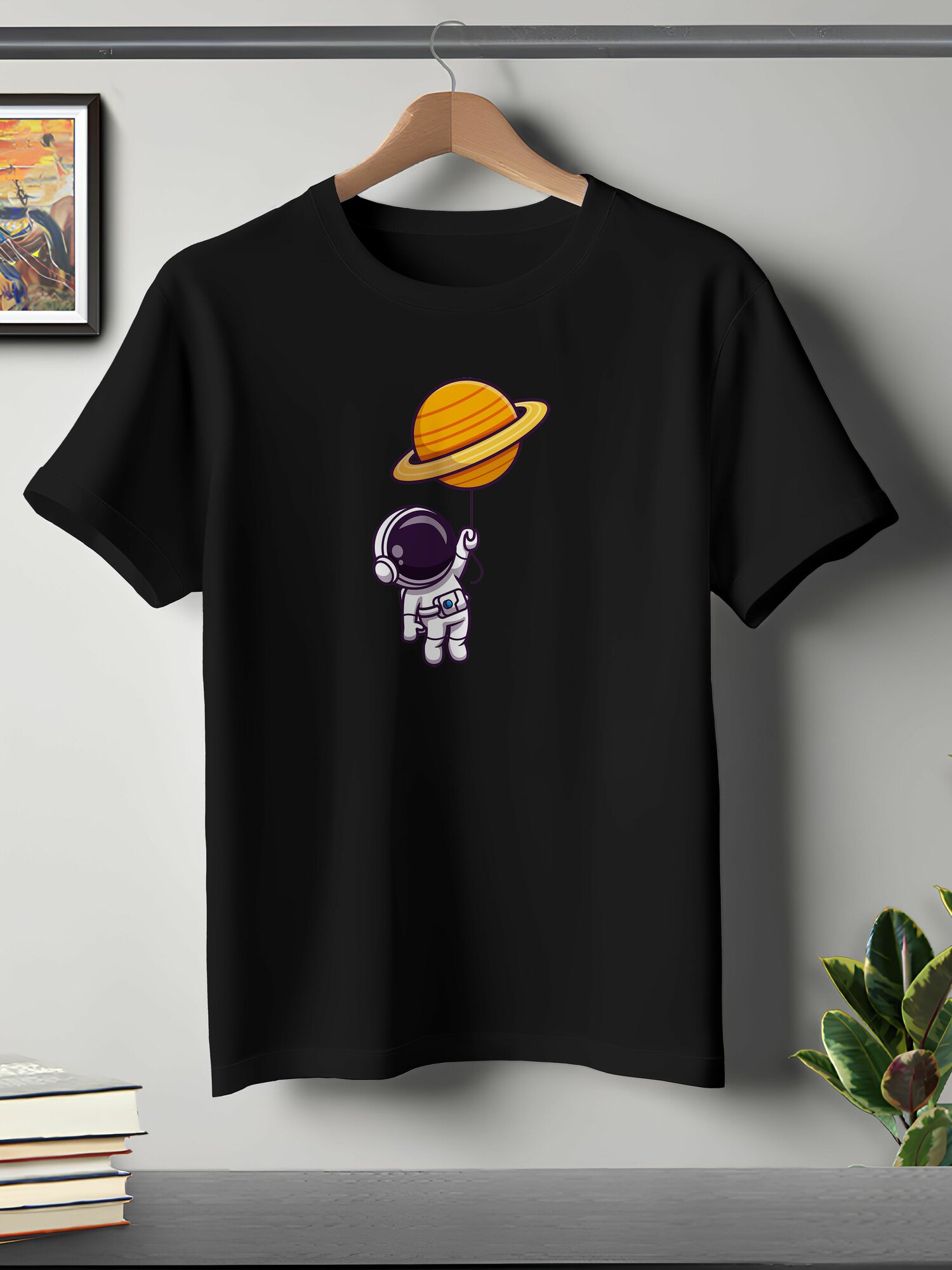 Футболка ONEQ унисекс 46-48 (M) размер с принтом Космонавт, черная