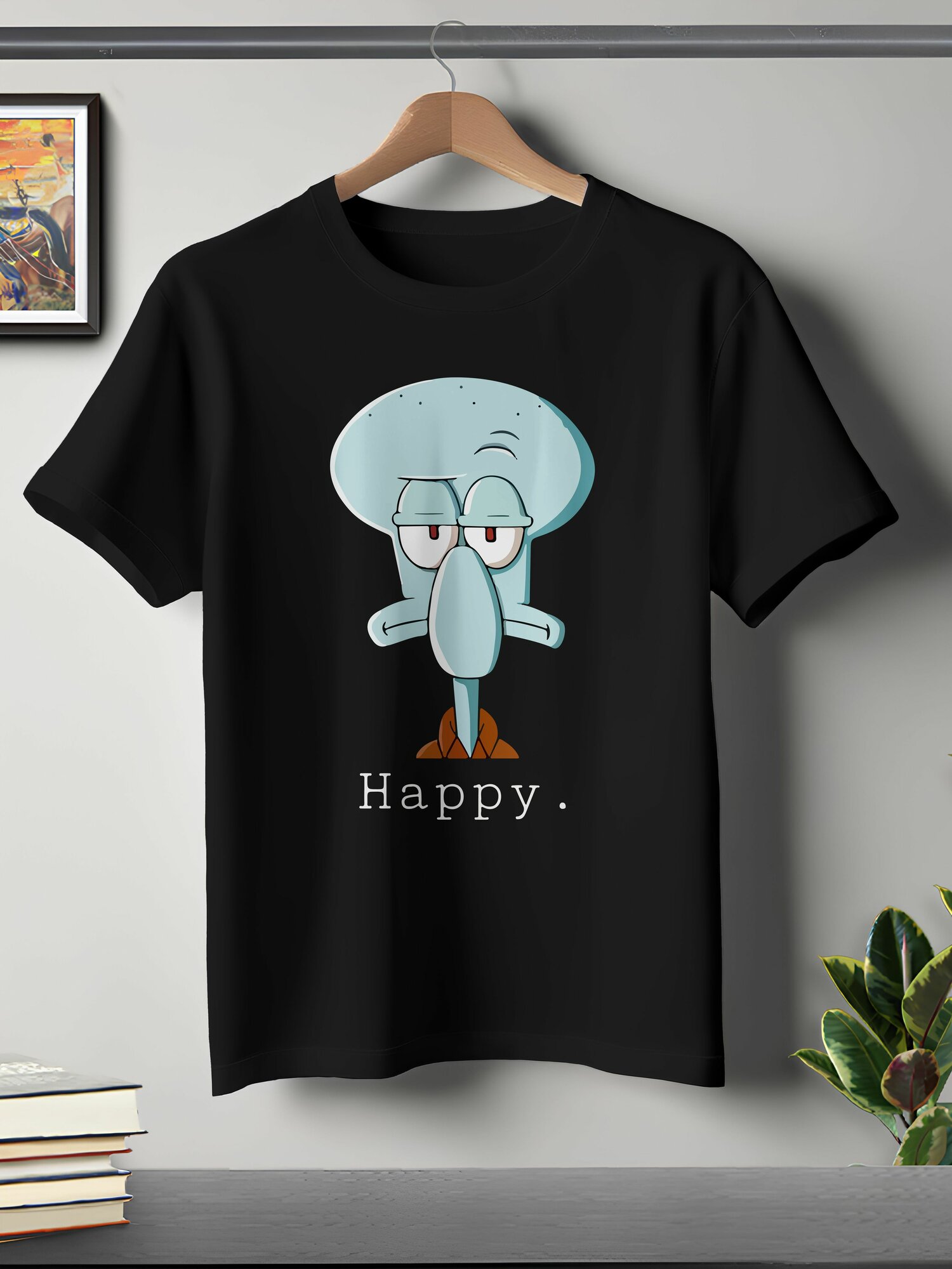 Футболка ONEQ унисекс 50-52 (XL) размер с принтом Сквидвард, черная