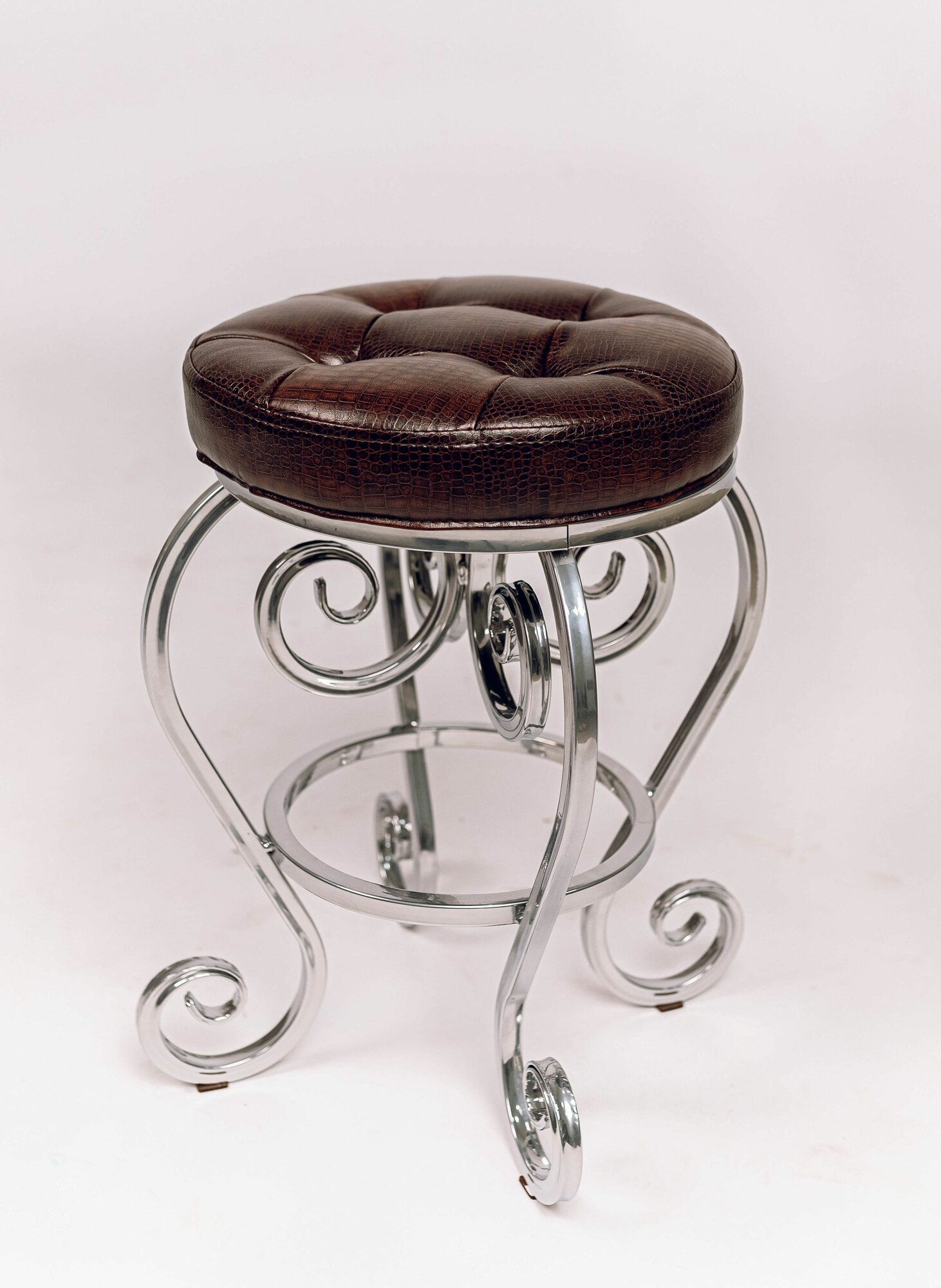 Пуф табурет для кухни гостиной прихожей с мягким сиденьем железный каркас витой, ширина 33 см х высота 49 см, Бордовый питон на хроме , 1 шт