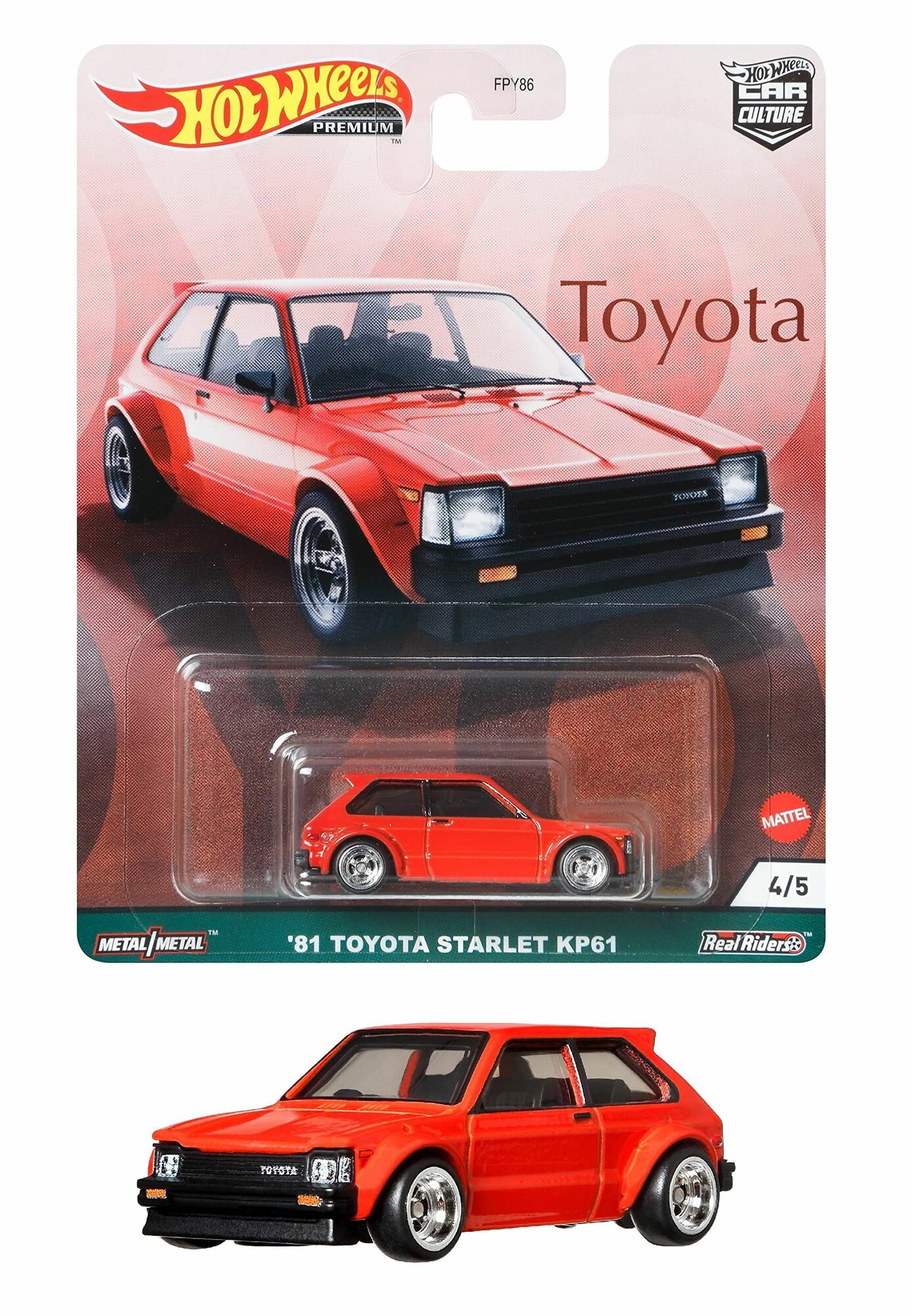 Машинка коллекционная Mattel Hot Wheels Premium Car Culture: FPY86 81 TOYOTA STARLET KP61