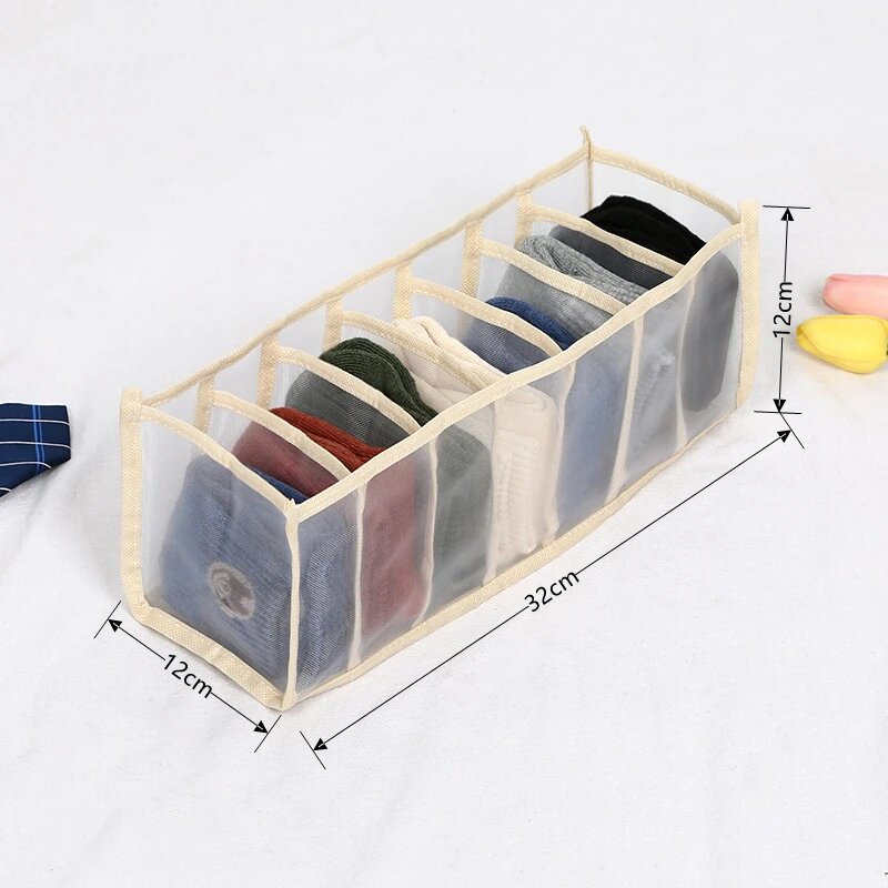 Органайзер для одежды и белья: разделители для ящиков, коробки для хранения Белый, Beige 7 grids