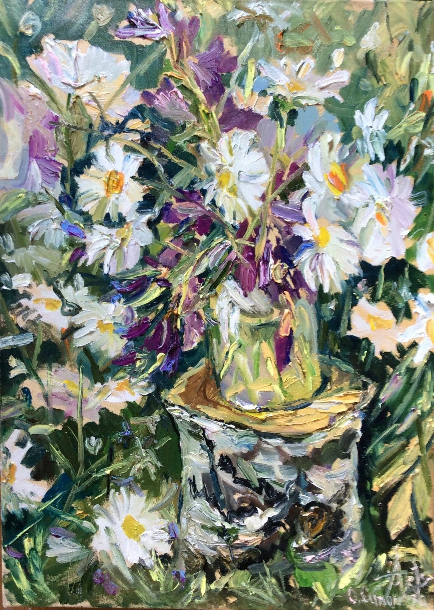 Ольга Симонова, Ромашки и колокольчики. На пеньке