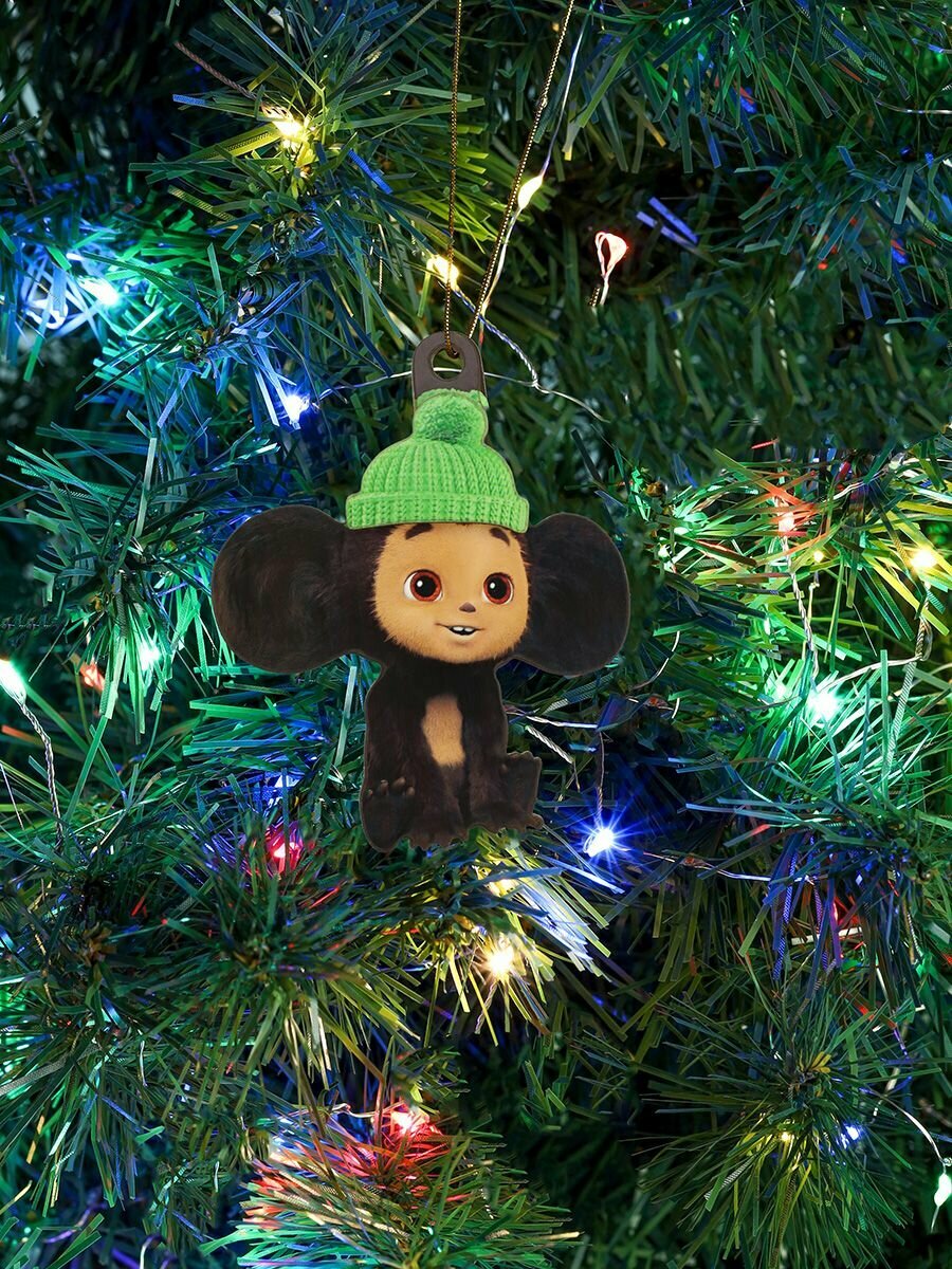 НГ Украшение деревянное "Чебурашка в зеленой шапке" 9х7,5см