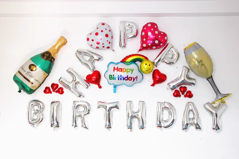 Набор фольгированных воздушных шаров "Happy Birthday" С днем рождения/ Комплект взрослый праздничный "Шампанское"