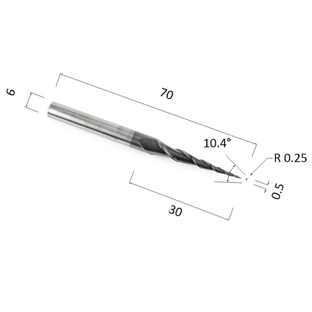 Фреза DJTOL AL2QX6.30.0.5 двухзаходная конусная сферическая по дереву, композиту, алюминию, латуни, меди, бронзе