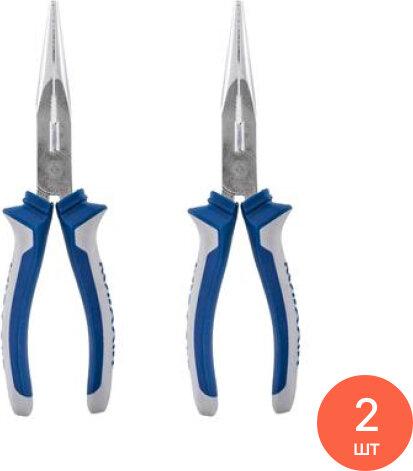 Длинногубцы Кобальт с рукоятками изолированными двухкомпонентными чехлами инструментальная сталь с закалкой до 57-60 HRC синий 200мм / плоскогубцы / ручной инструмент (комплект из 2 шт)