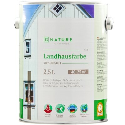 Краска Gnature 461 Landhausfarbe фасадная, укрывная по дереву, белый 2,5л