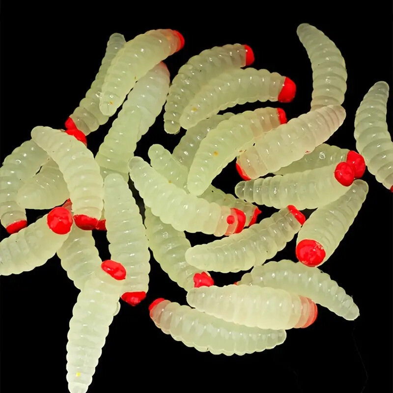 Приманка Catty Luya Worm, красноголовый хлебный червь, светящийся цвет, 100 шт