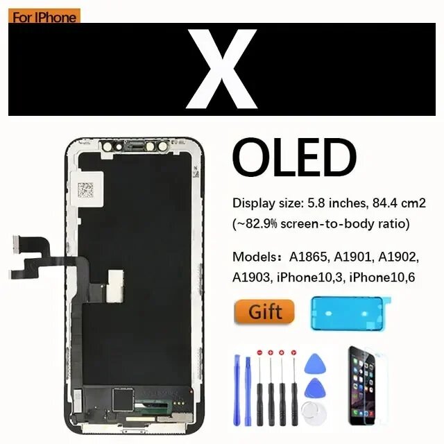 Для iPhone X XR XS XSmax 11 ЖК-дисплей сенсорный экран в сборе, цвет, 3D чувствительный, без мертвого угла касания, класс AAA + OLED for X