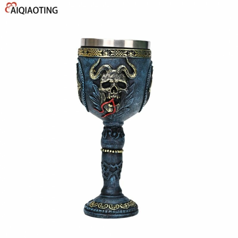 Бокал для коктейлей из нержавеющей стали с 3D-черепами готический дизайн (ворон, паук, рога), тематика Хэллоуина, барный аксессуар-
