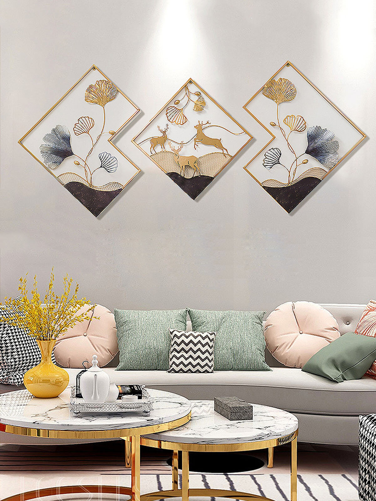 Декор на стену из металлическое "3 листа" панно на стену, декоративное дерево для офиса, детской, спальни, 170x71см