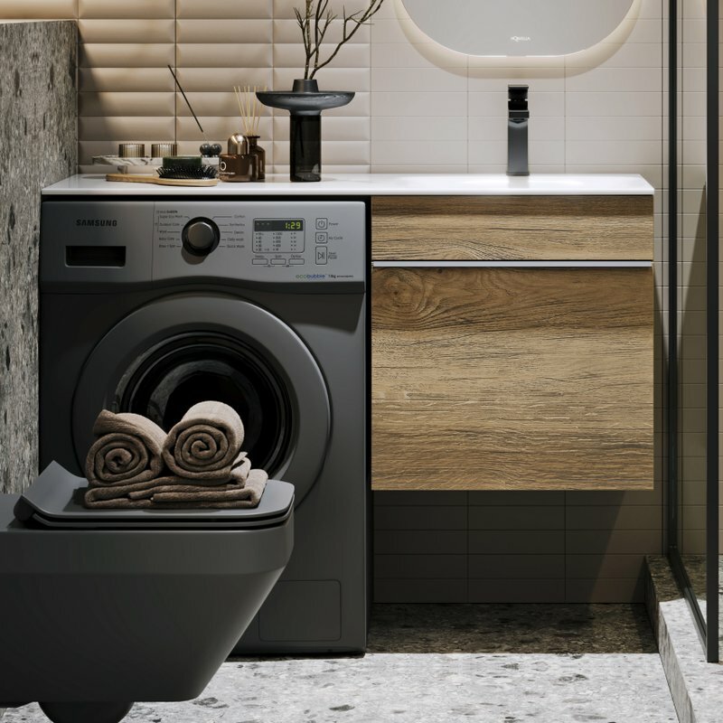 Тумба с раковиной Aqwella Terra 53 R подвесная, под стиральную машину, дуб балтийский