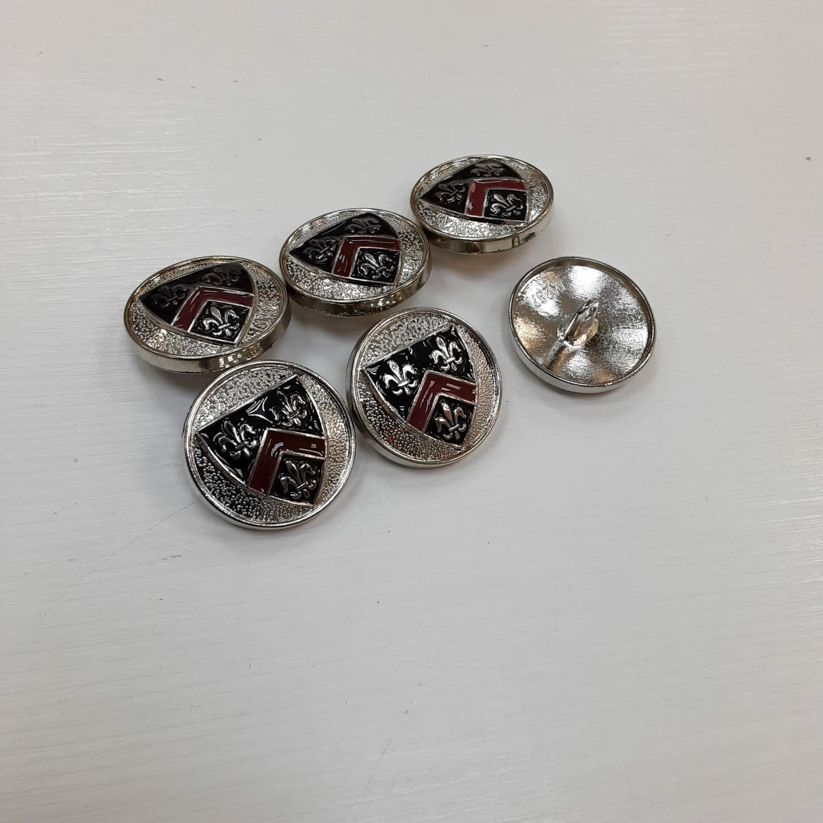 Пуговицы декоративные, на ножке, металл, серебристые, гербовые, 15 мм, 8 шт.