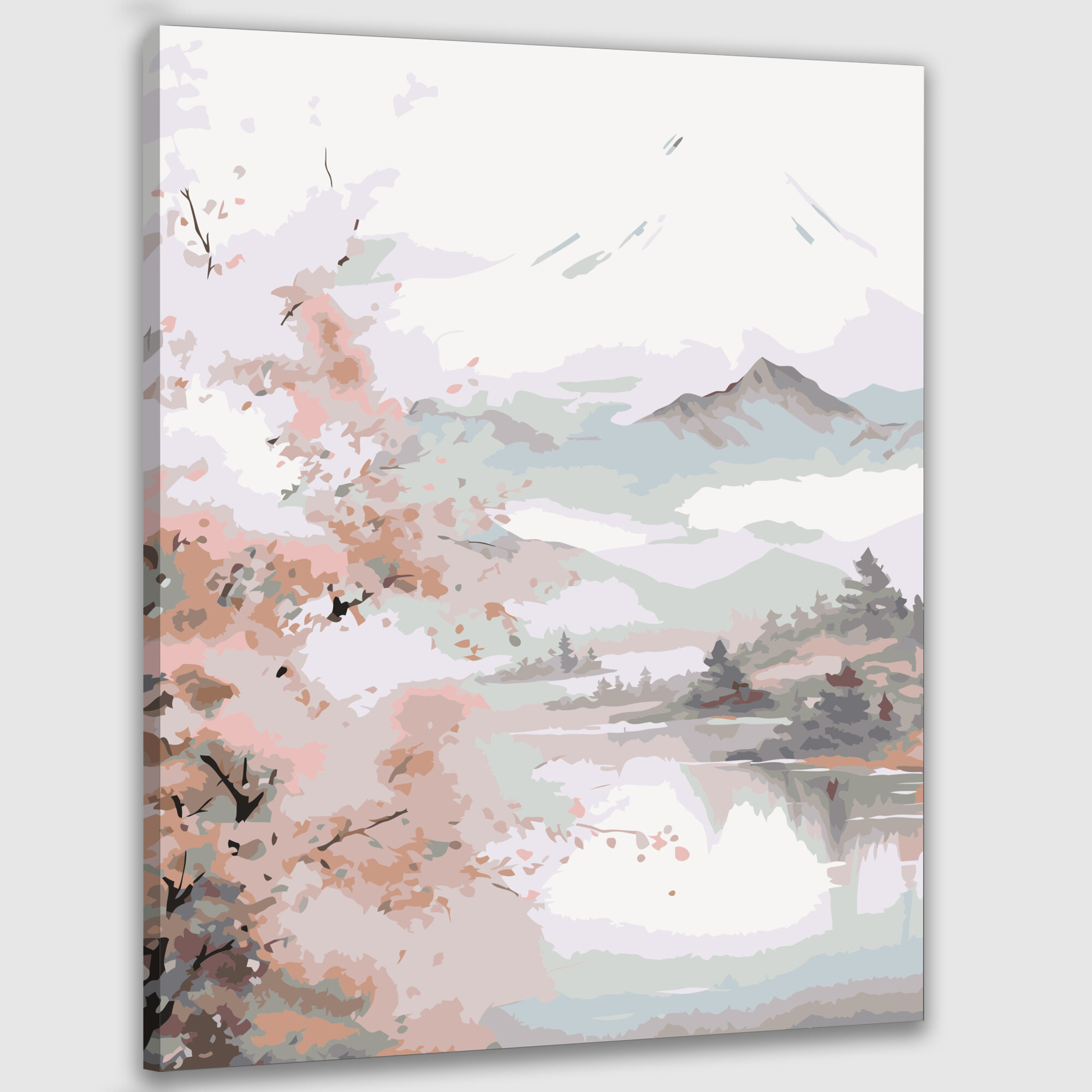 Картина по номерам 40x50 см, Фудзи, горный пейзаж, акварель, иллюстрация, мазки кисти, цветовая палитра, спокойствие