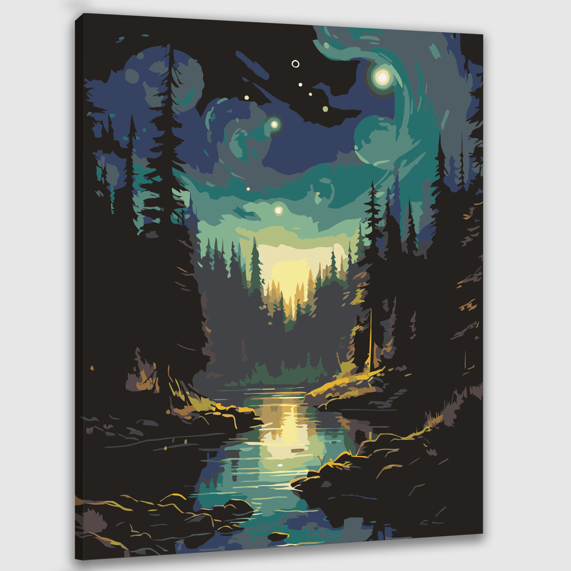 Картина по номерам 40x50 см, Ван Гог, звездное ночное небо, кипарисы, река, атмосфера, культовый стиль, окрестности