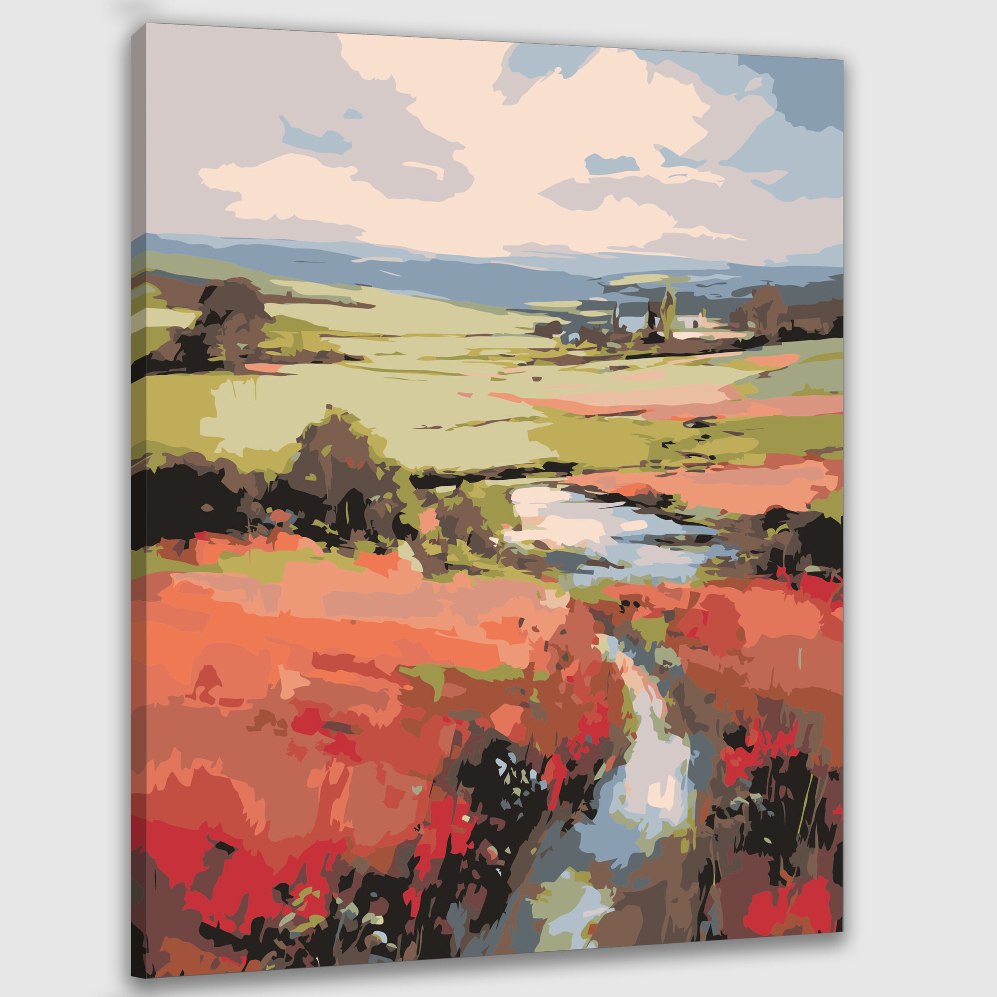 Картина по номерам 40x50 см, импрессионизм, пейзаж, сельская местность, холмы, поля, река, кисть, движение, красота