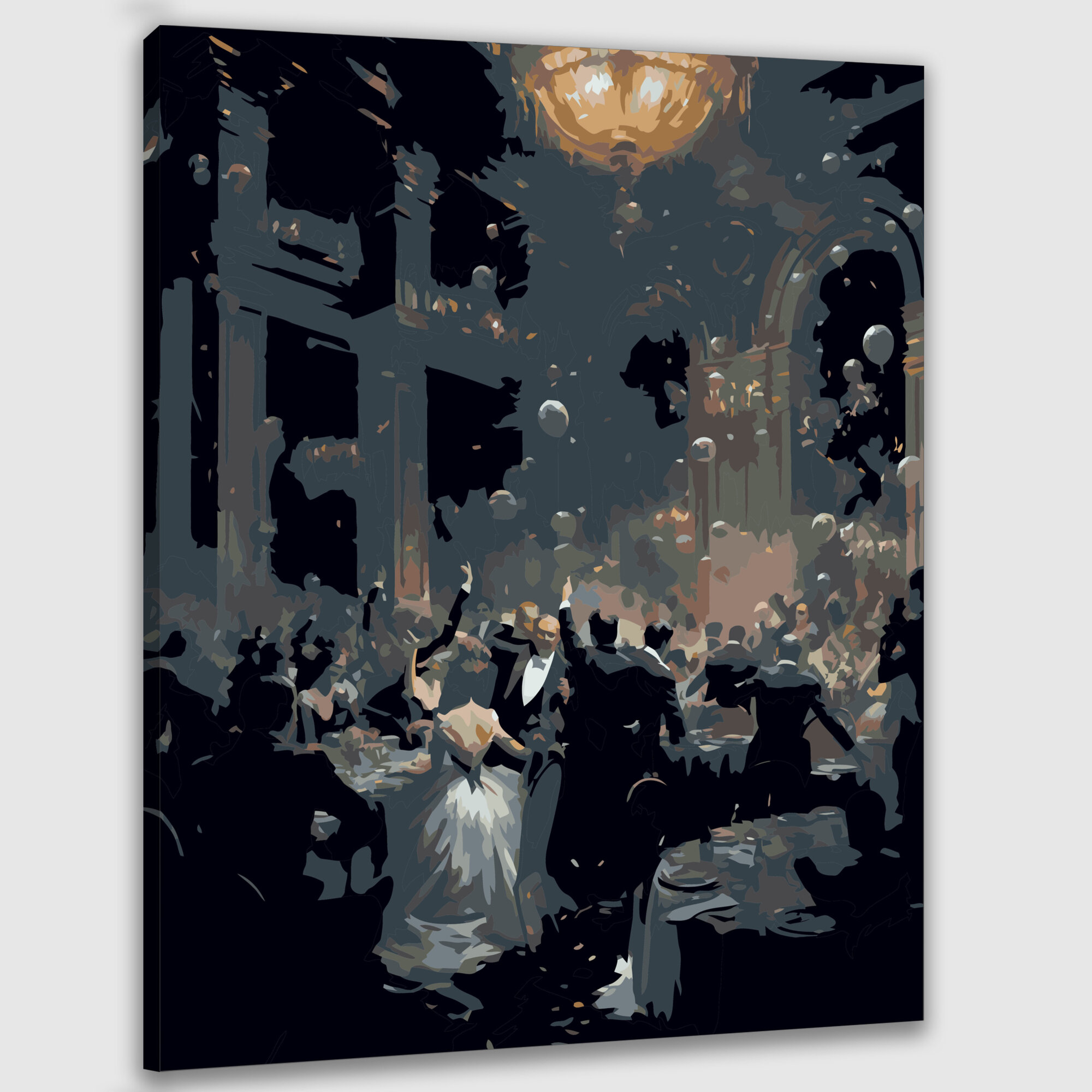 Картина по номерам 40x50 см, картина, масло, новогодний бал-маскарад, элегантно одетые, мужчины, женщины, танцуют