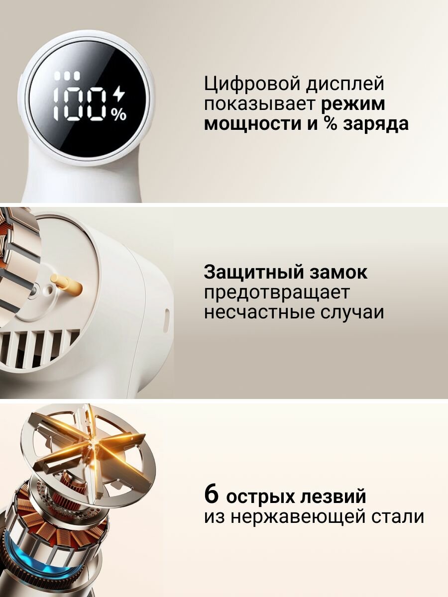 Машинка для удаления катышков, с защитой, с дисплеем, 3 скорости, нержавеющая сталь