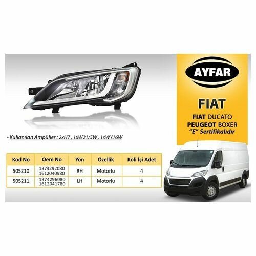 Фара DUCATO MAXI-BOXER-JUMPER 2014>(2xH7-1xW21/5W-1xWY16W) 1374292080-161 Ayfar 505210