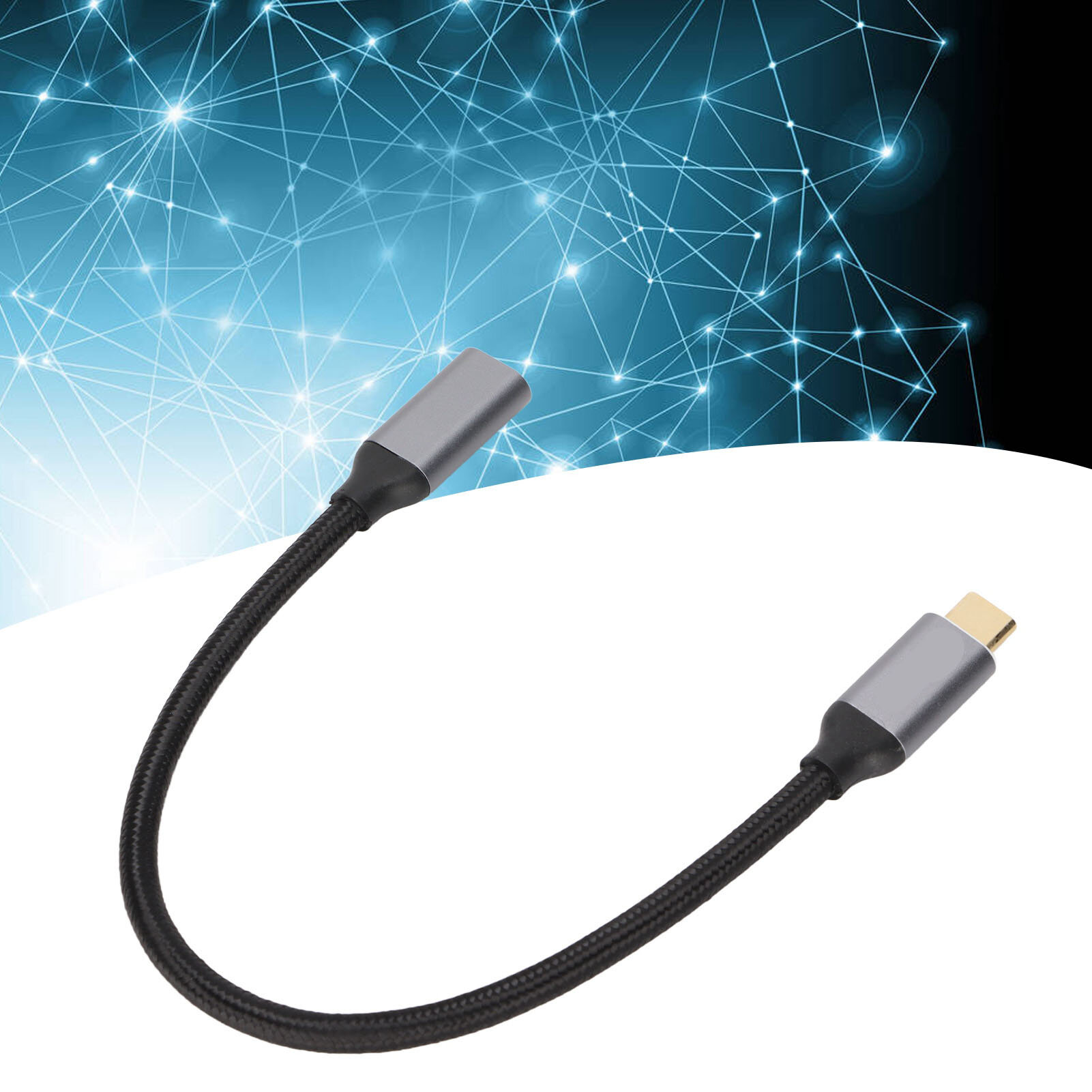 Кабель-расширение USB C Male to Female 4K 60Hz 100W 5A USB 3.2 Gen2 Type C Extender Cord, цвет как на фото, материал алюминиевый сплав + плетёный провод, интерфейс никелевое покрытие, скорость передачи 10Gbps, 1 шт.