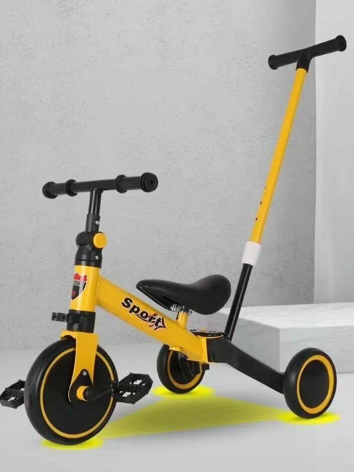 Детский беговел-трансформер 3 в 1 UAUU PRO, для детей от 1 года, жёлтый