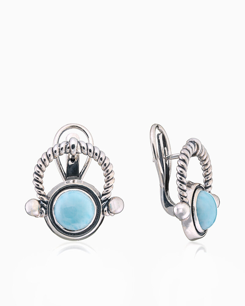 Серьги, серебро, 925 проба, ларимар