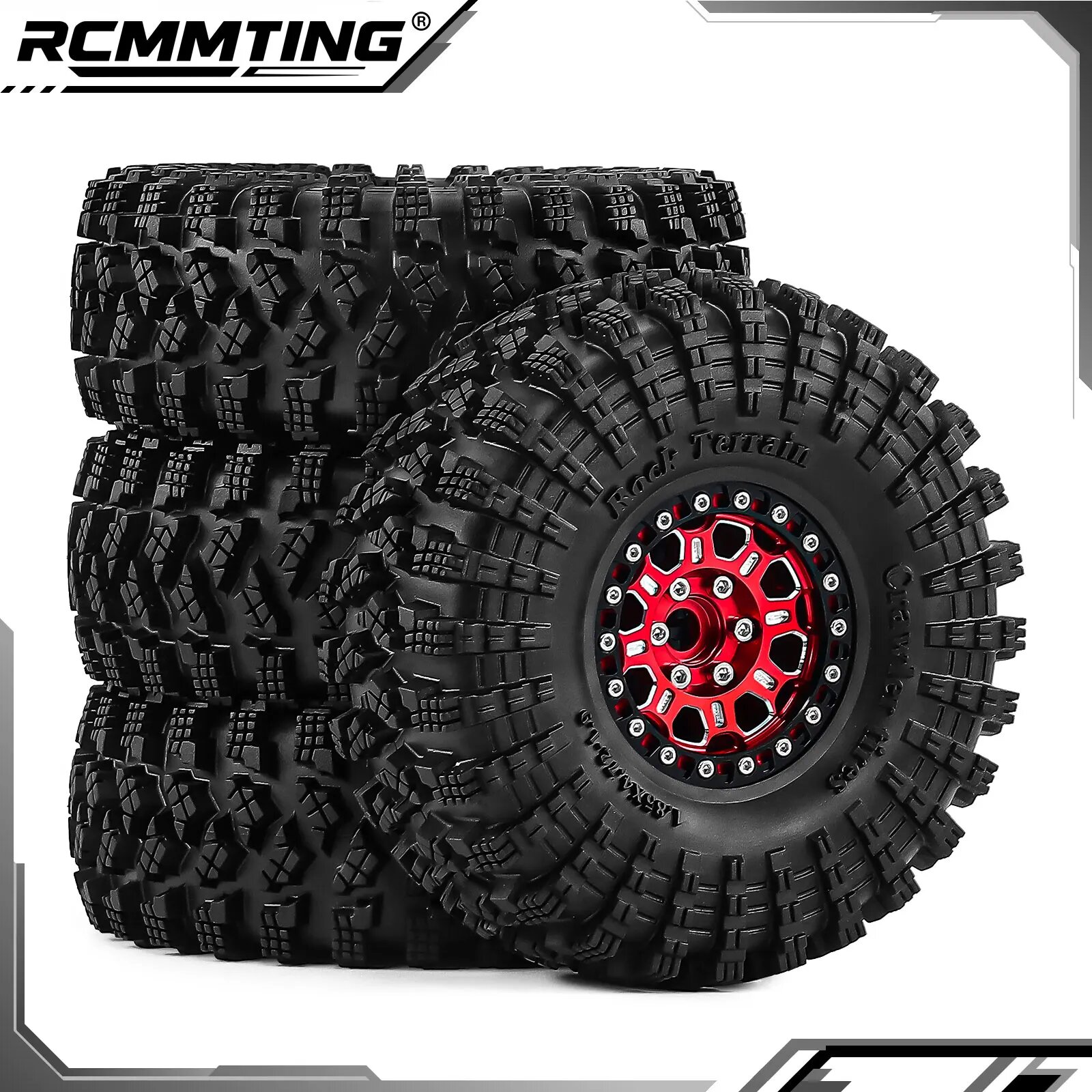 RCMMTING Гусеничные колёса и шины 1/10 для SCX10 Черный, Red