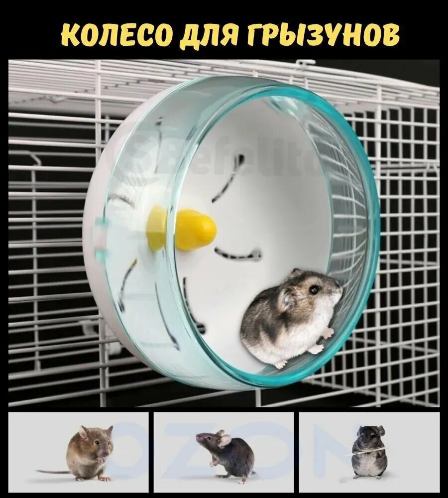 Беговое колесо для хомяка, декоративной крысы и дегу диаметр 10 см, безопасное, бесшумное, для клетки, игрушка для грызунов
