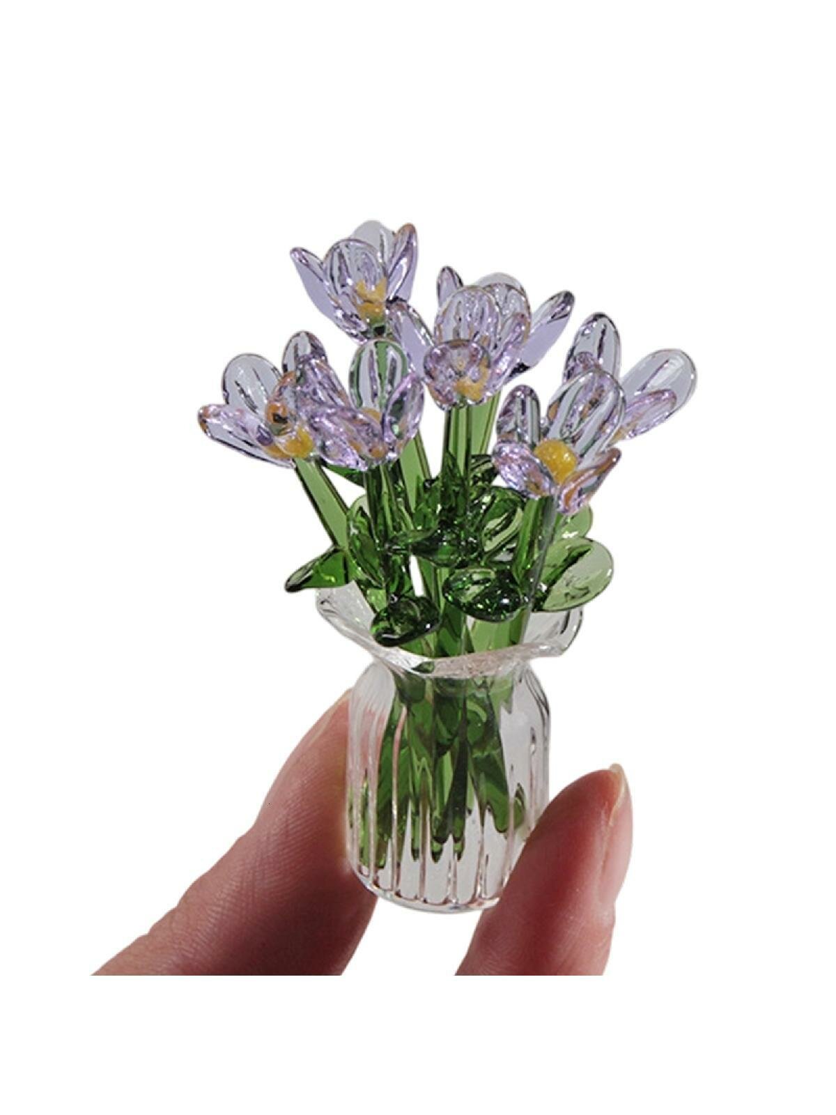 Фигурка из хрустального цветка Предмет коллекционирования Букет цветов из выдувного стекла ручной работы Подарок ручной работы для декоративных проектов своими руками