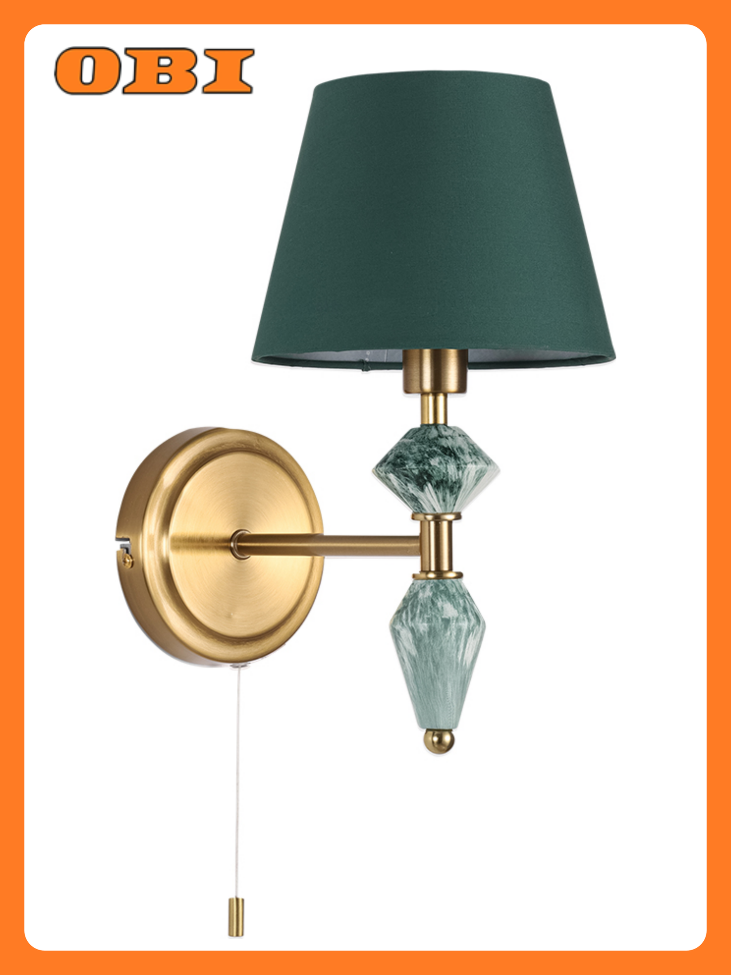 Бра E14 1х40W 220V Vermont металл/керамика/ткань латунь/зеленый