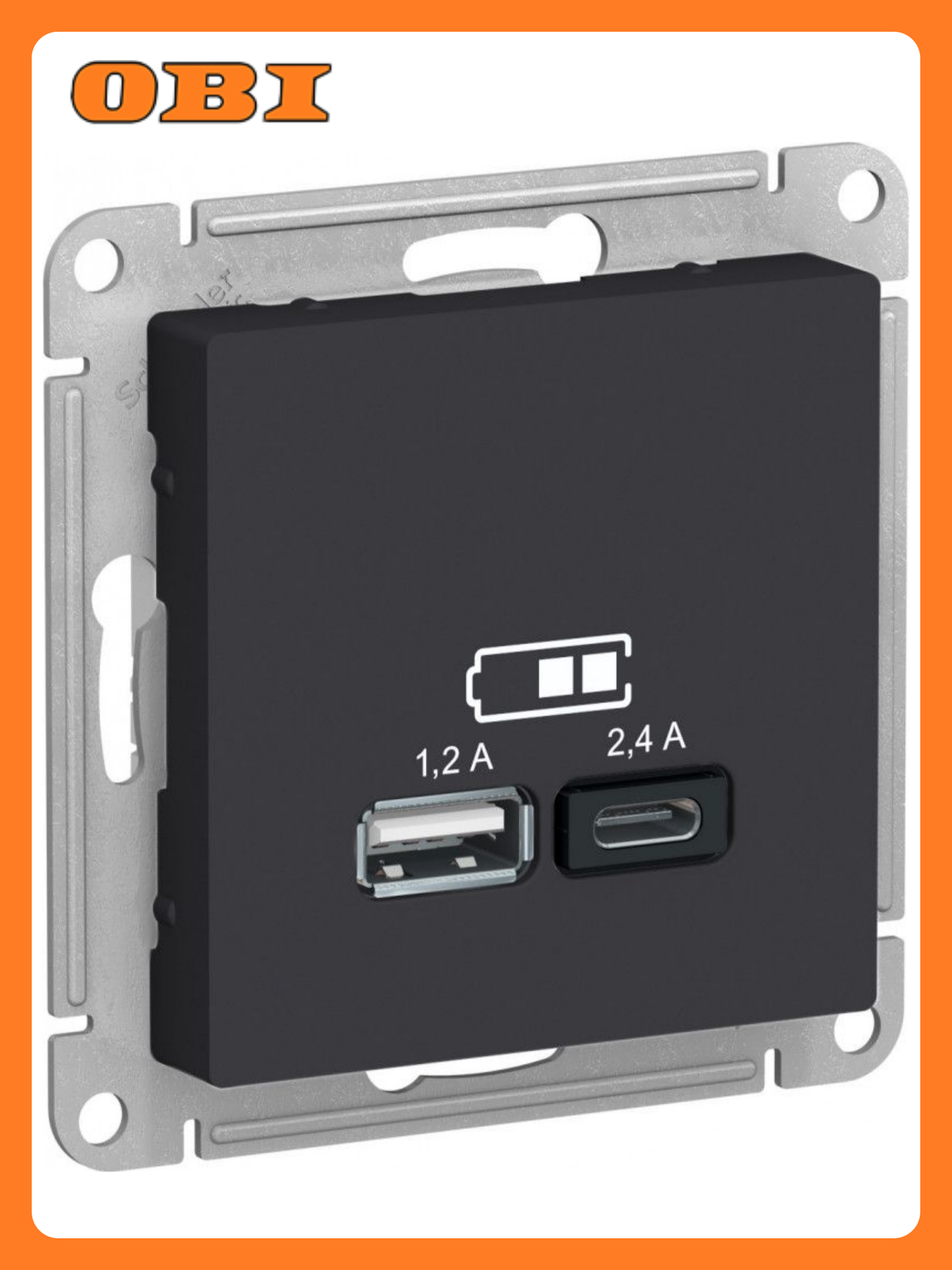 Розетка USB Systeme Electric AtlasDesign тип A+C 5В/2.4А 2х5В/1.2А механизм карбон