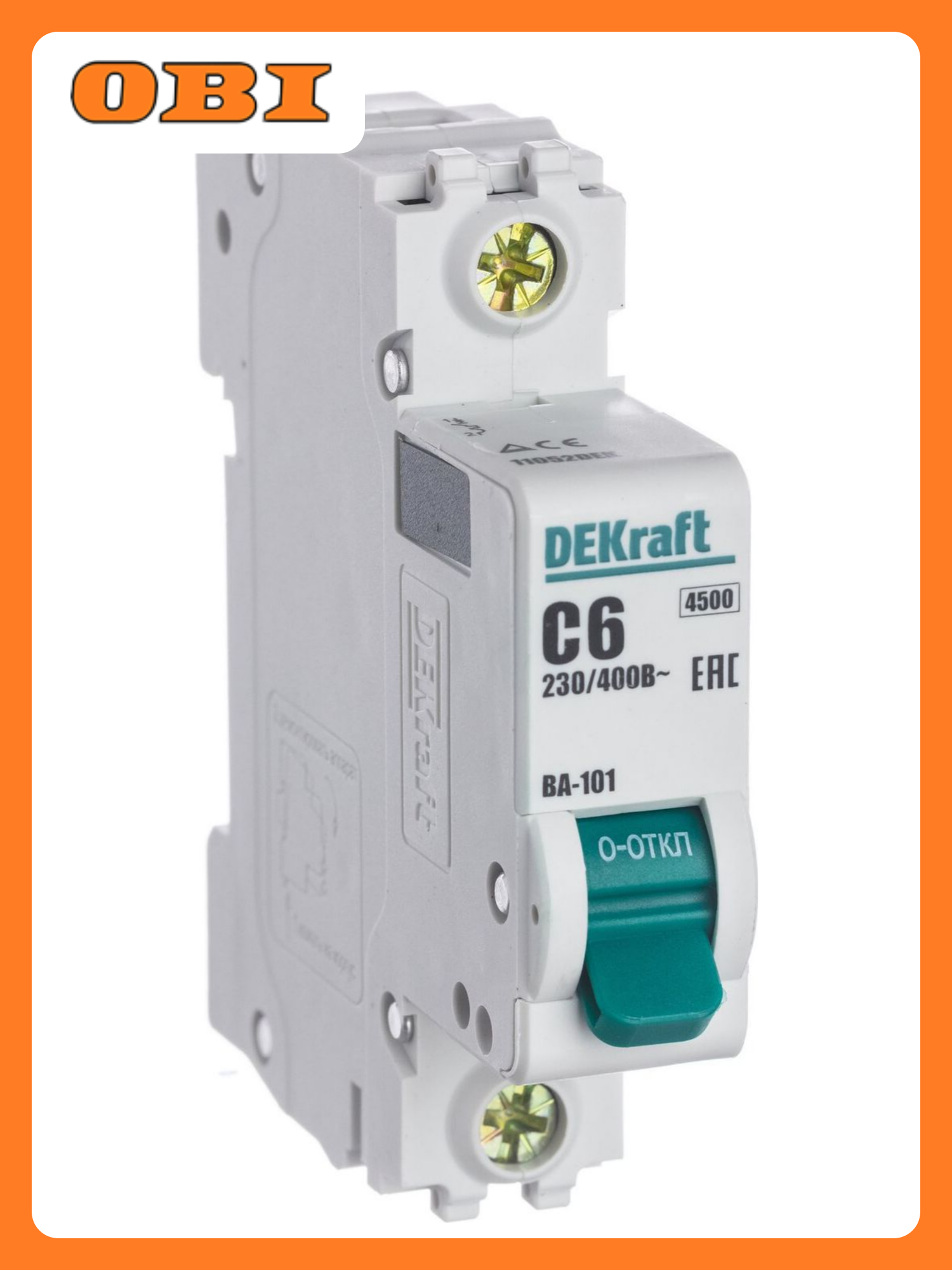 Автоматический выключатель DEKRAFT ВА-101 1P C6 A 4,5 кА