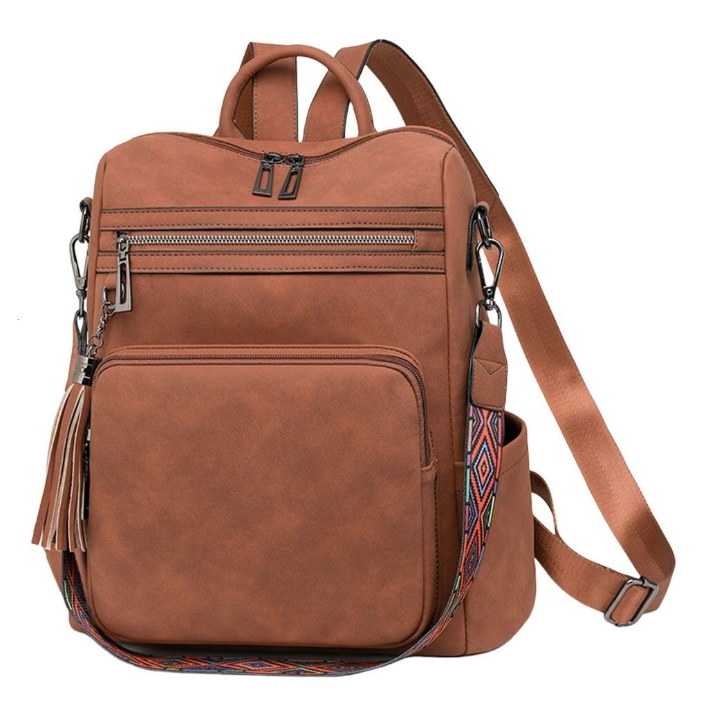 Женский рюкзак из кожзама с кисточками, замшевая карамель