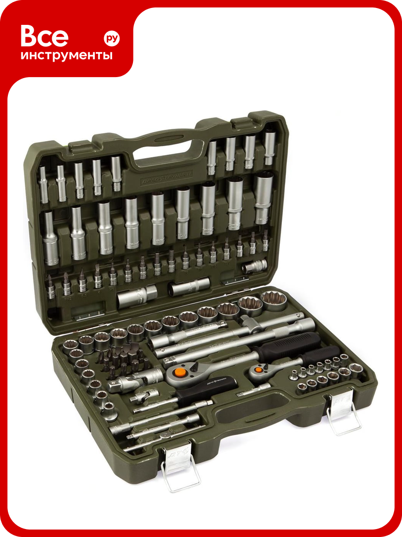 Набор головок Дело Техники двенадцатигранных 1/4", 1/2" с принадлежностями, 94 предмета 622794, для ремонта