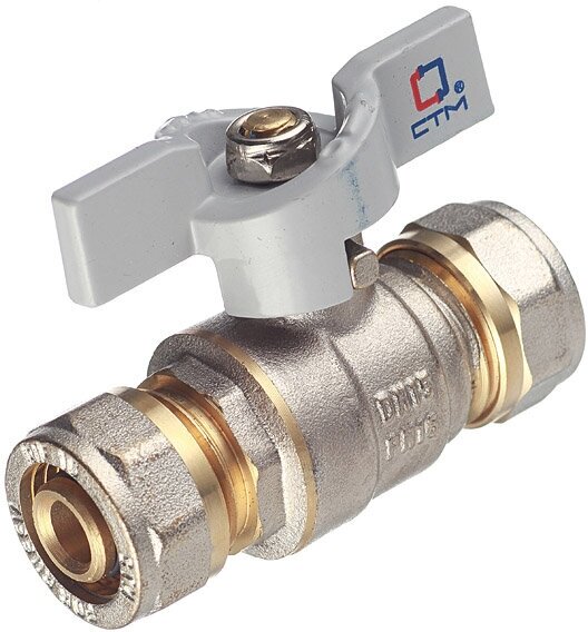 Кран шаровой латунный СТМ 16 обж(ц) х 16 обж(ц) для металлопластиковых труб бабочка прямой