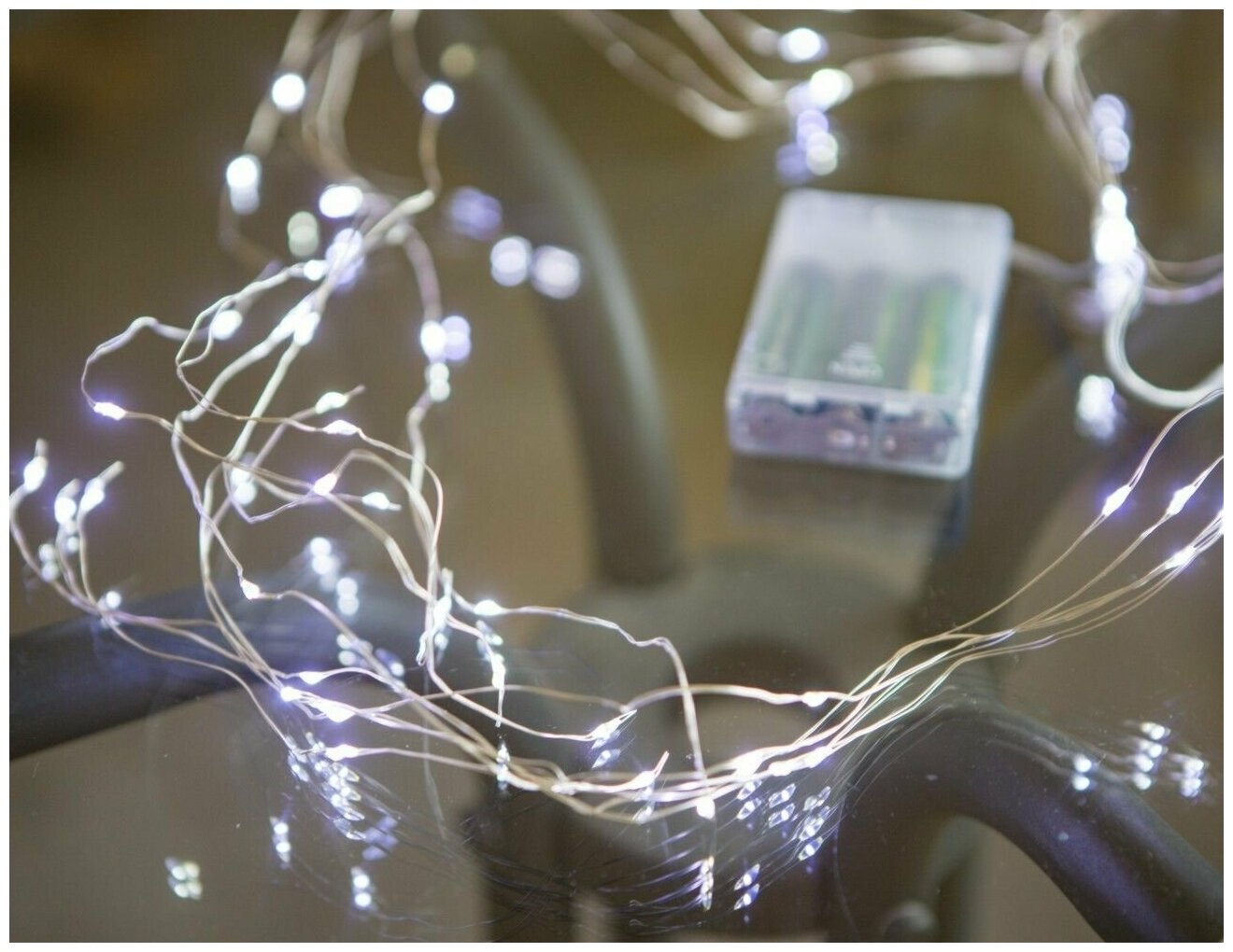 Гирлянда конский хвост, 80 холодных белых mini LED-ламп, 10*80+30 см, серебряный провод, батарейки, Koopman International AX8701110/AX9701110