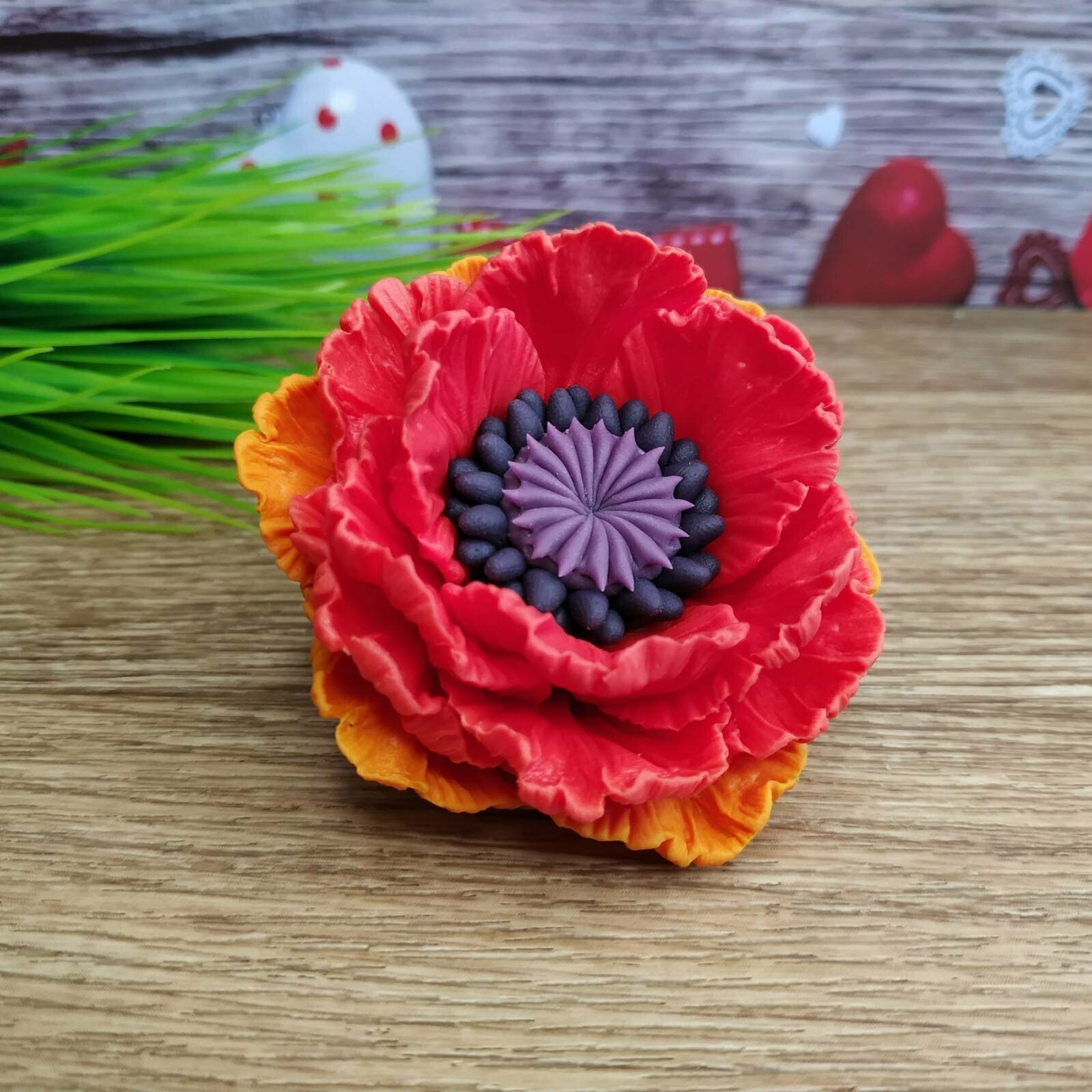 Силиконовая форма для мыла VJ Molds Мак открытый. Молд для творчества, рукоделия, мыловарения. Фигурка 3Д.