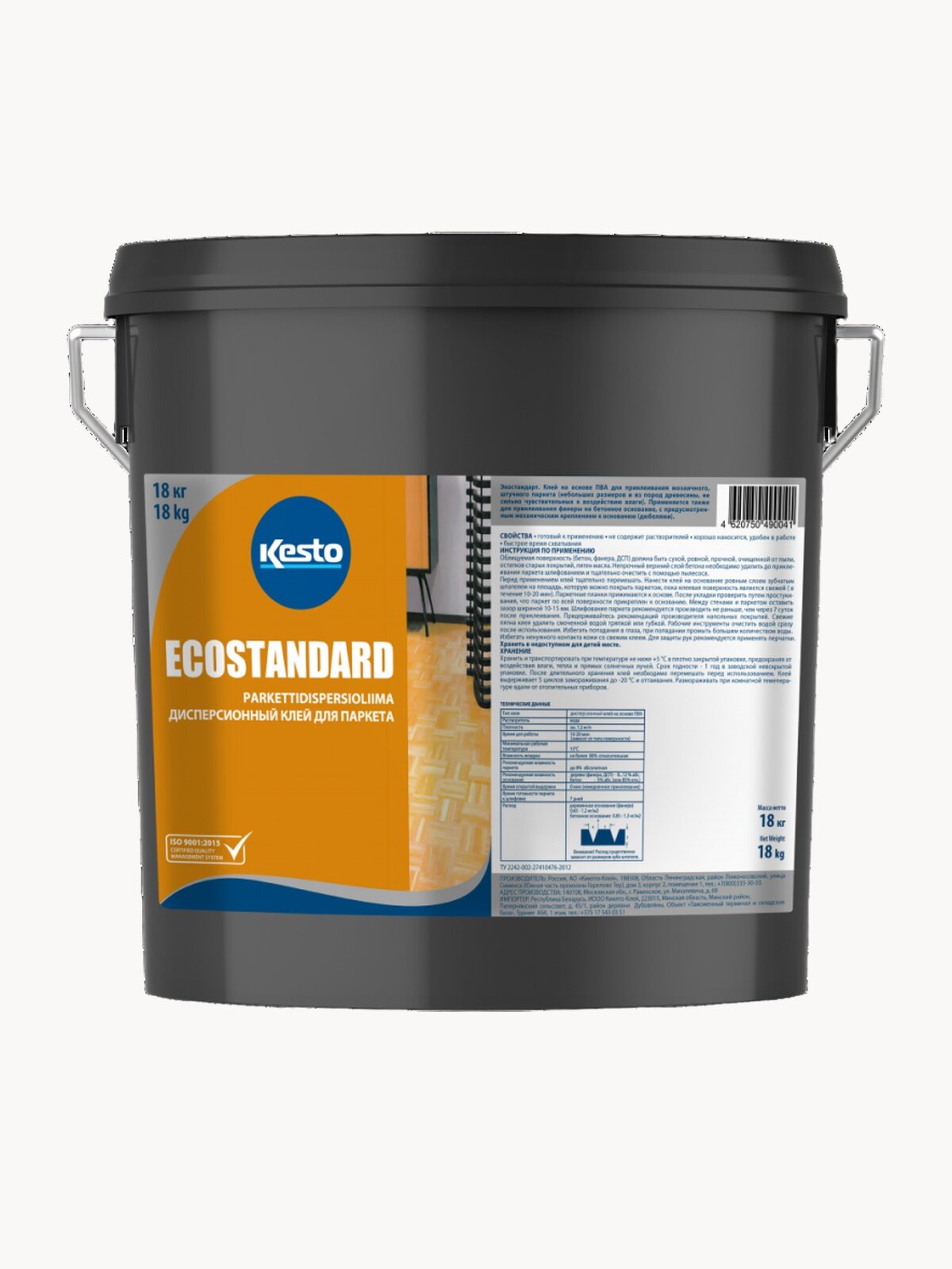 Дисперсионный клей Kesto EcoStandart, для паркета и фанеры, готовый, без растворителей, 18кг