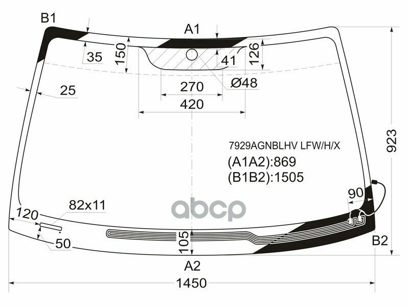 Стекло лобовое (Обогрев щеток) Subaru Legacy 03-09 / Outback 03-09 / Legacy B4 03-09 XYG арт. 7929AGNBLHVLFWHX
