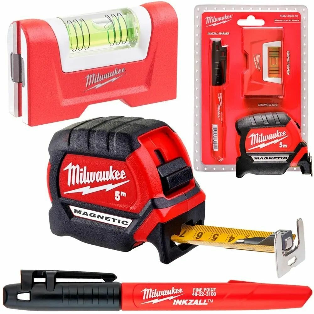 Измерительный набор Milwaukee 3 ед. рулетка-уровень магнитный- маркер водостойкий-4932480552