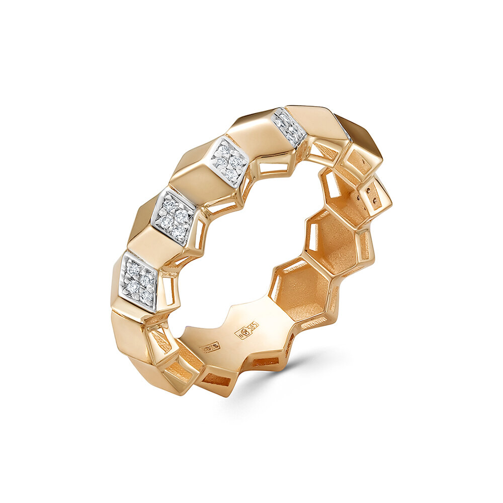 Кольцо, красное золото, 585 проба, родирование, бриллиант