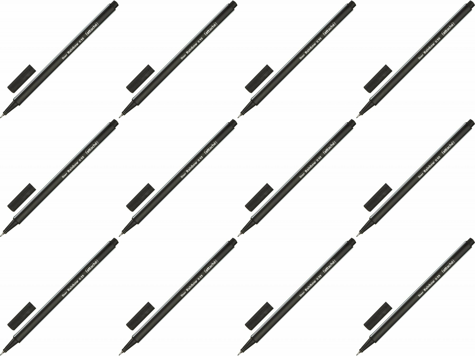 Attache Ручка-линер Rainbow 0,33 мм черный, 12 шт