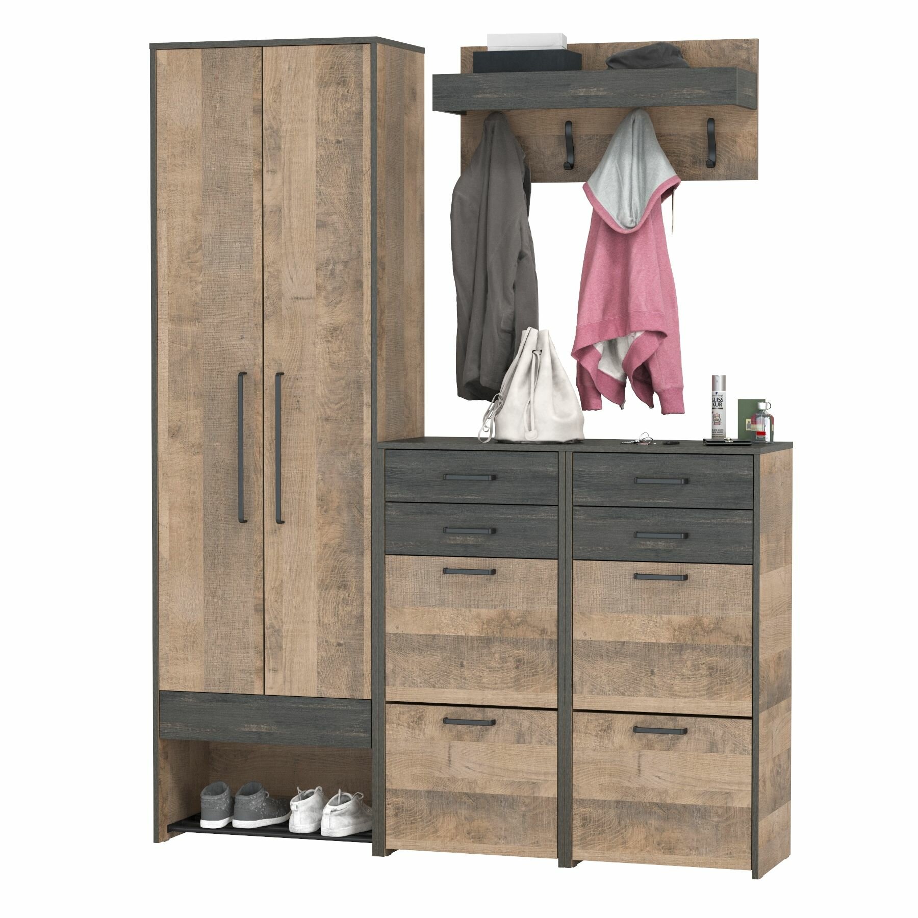 Прихожая Трувор № 206 со шкафом 2-х дверным, цвет дуб гранж песочный/интра, ШхГхВ 163,2х37х210 см, универсальная сборка