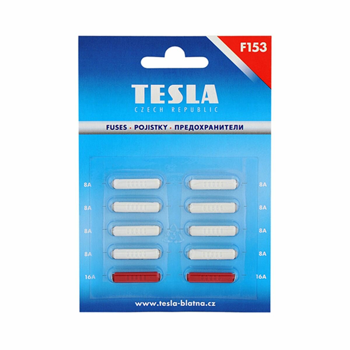 Предохранители Tesla 10 шт. Цилиндрический в блистере 8A, 16A