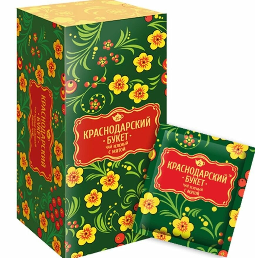 Краснодарский букет Чай зеленый с мятой, 25 пакетиков по 2 грамма